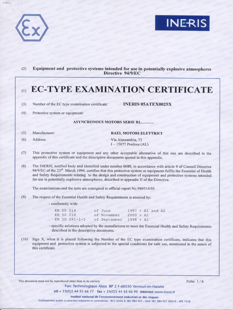 CENTRAL DE CONTROLE Sertifikat INERIS-ATEX-0025X | PDF