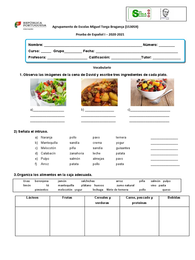 Teste7a Periodo3 3 | PDF | Cocinando | Comida y bebida