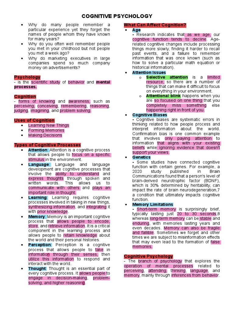 COG PSYC Reviewer | PDF | Perception | Cognitive Psychology