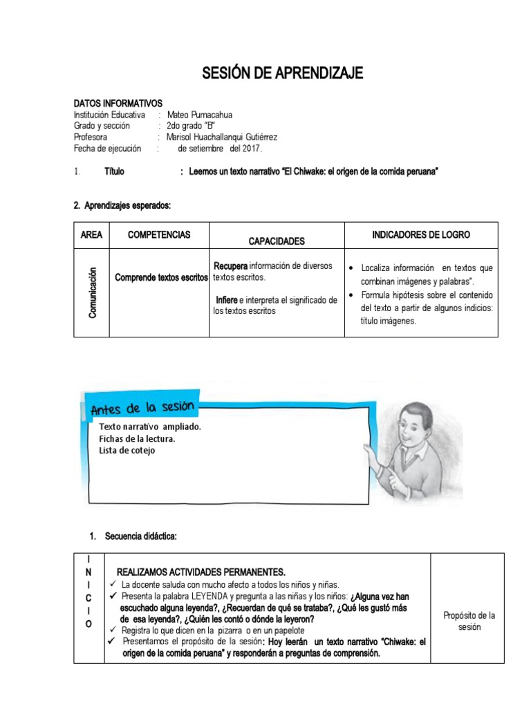 Sesion de Leemos Un Texto Narrativo CHIWAKE | Descargar gratis PDF | Aprendizaje | Cognición