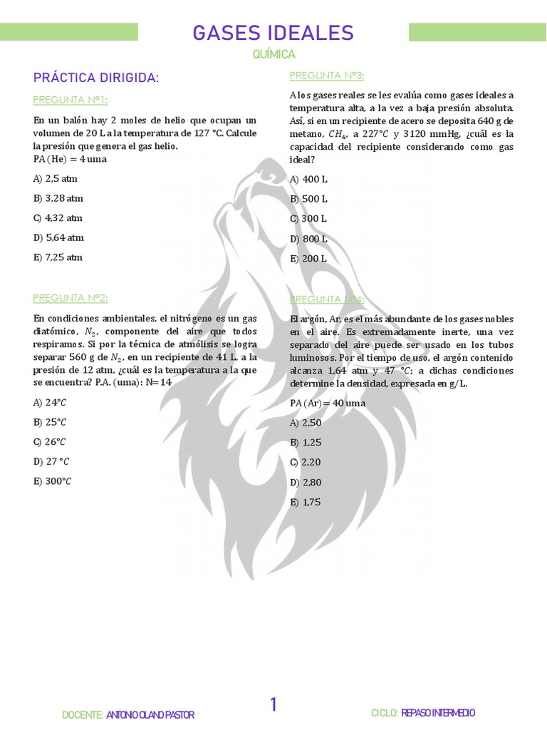 Problemas de Gases Ideales en Química | PDF | Gases | Helio