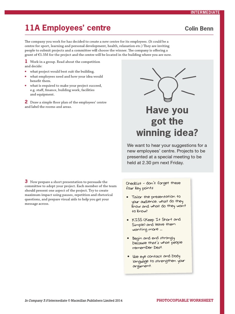 In Company 3.0 Intermediate Photocopiable Worksheet 11A | PDF | Human ...