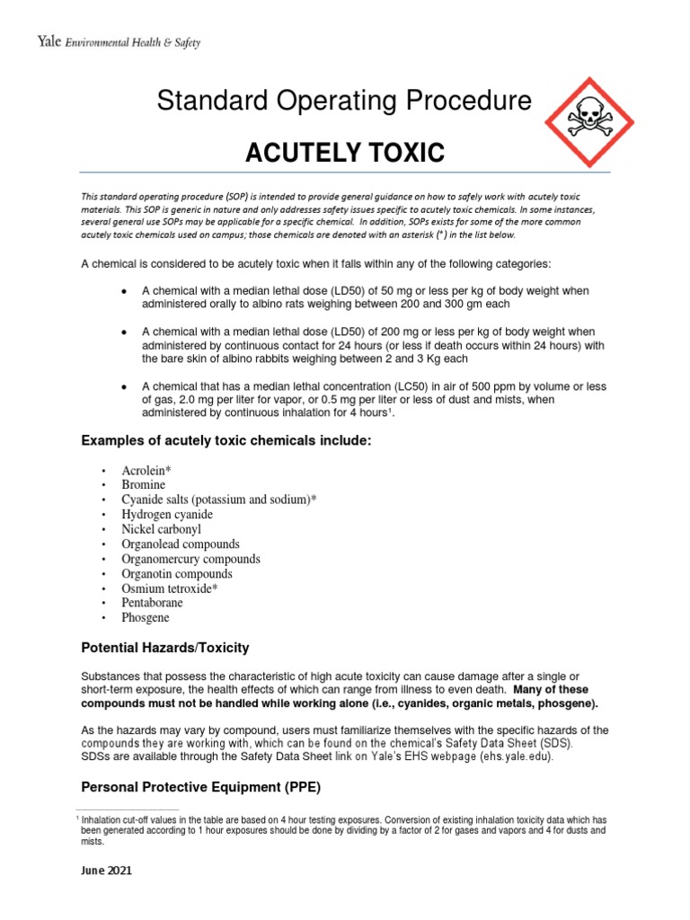 Acutely Toxic Materials Sop | PDF | Toxicity | Personal Protective ...