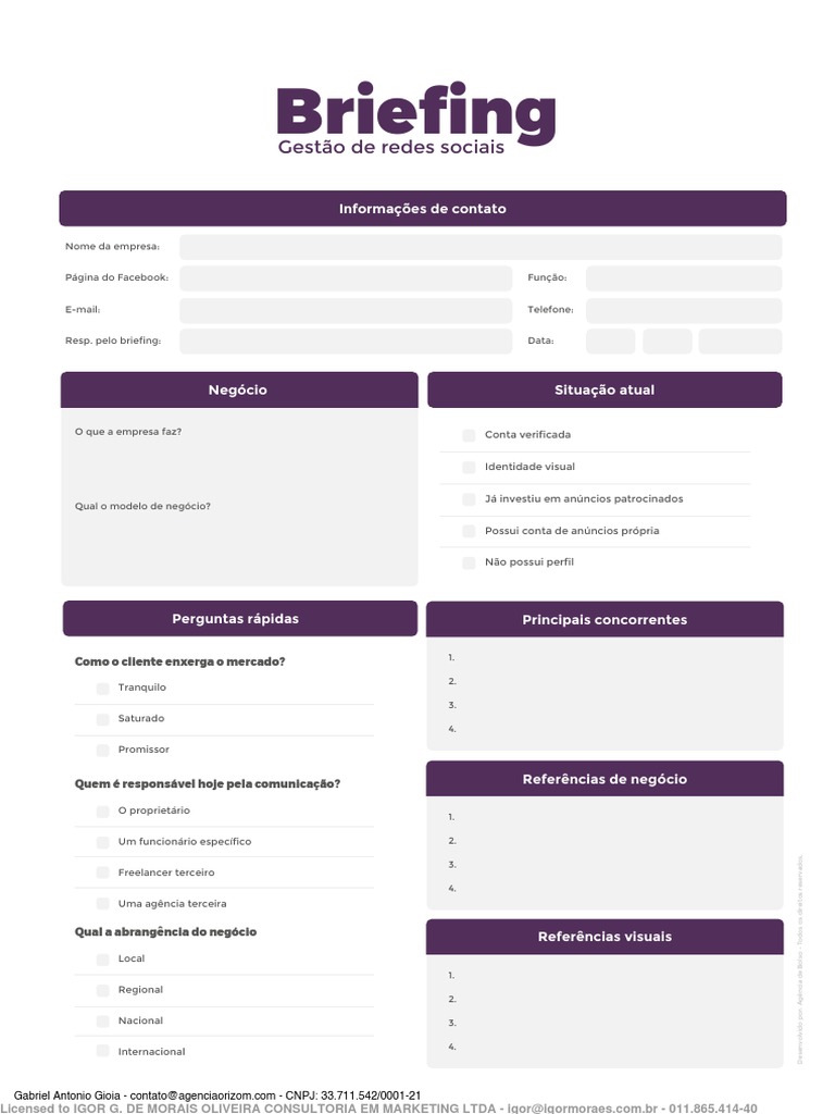 Modelo Briefing Rede Social | PDF | Facebook | Rede social