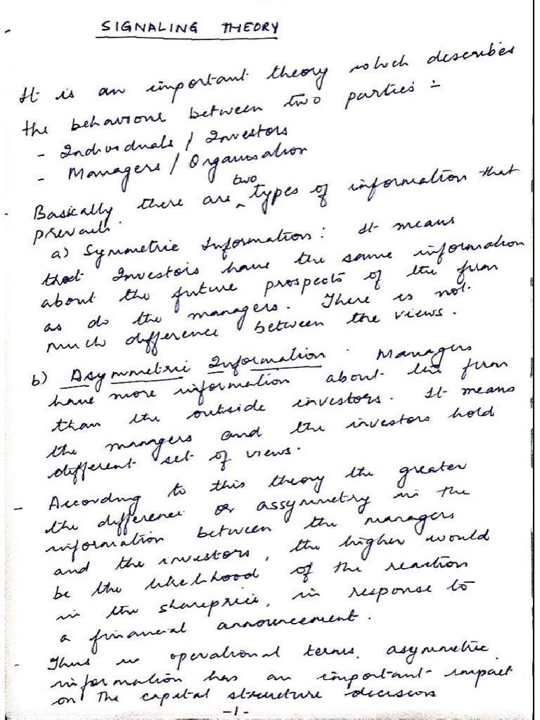 Signalling Theory, Pecking Order Theory | PDF