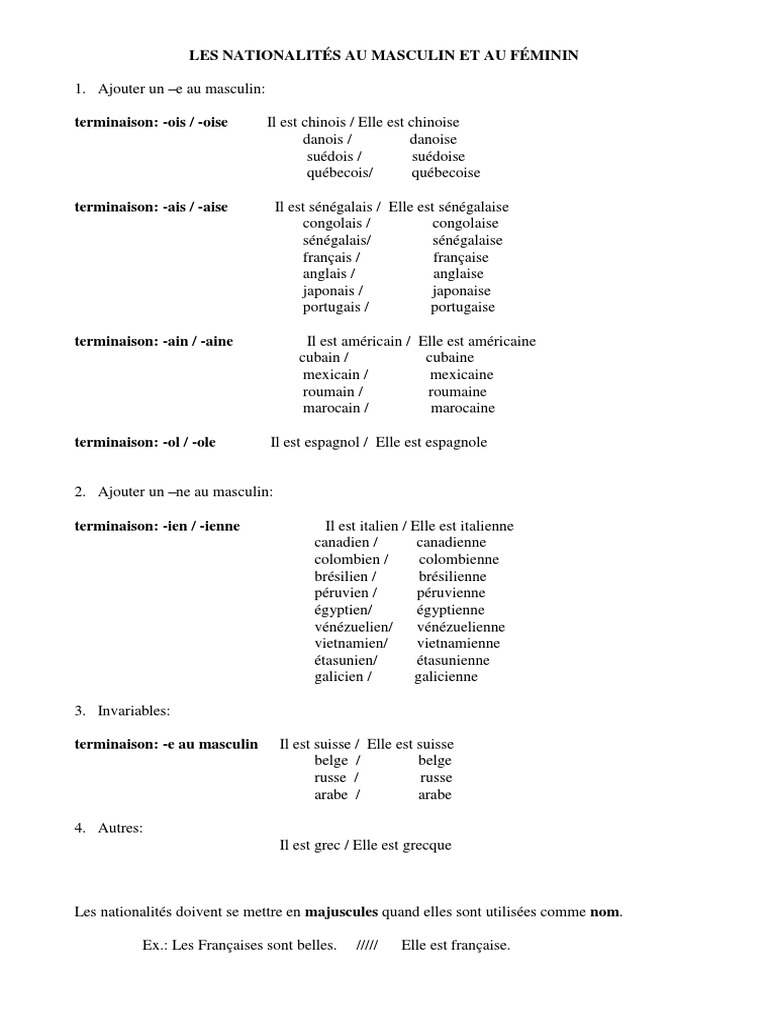 Les Nationalités Fraçais Las Nacionalidades | PDF | Cognition ...