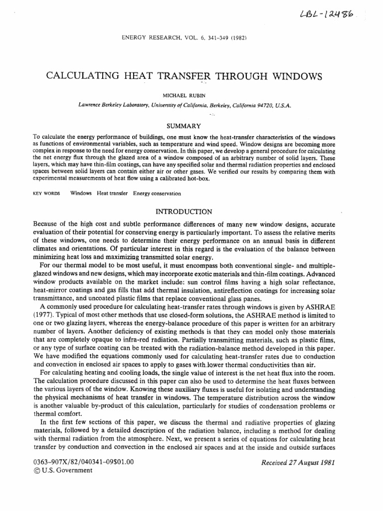 Calculating Heat Transfer Through Window | PDF