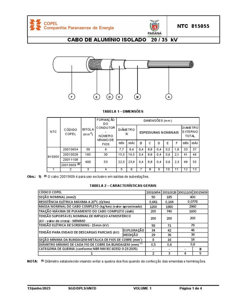 13junho2023 - Cabo Al Isol 20-35kV | PDF | Condutor elétrico | Setor ...