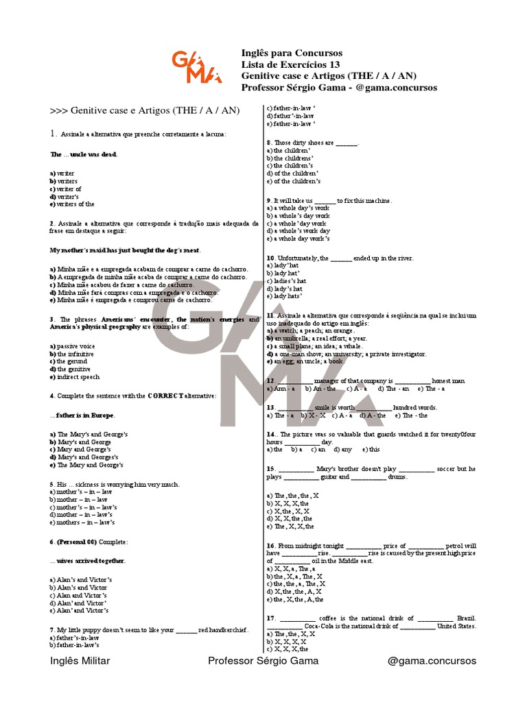 Genitive Case and Articles Exercises | PDF | Grammar | Linguistics