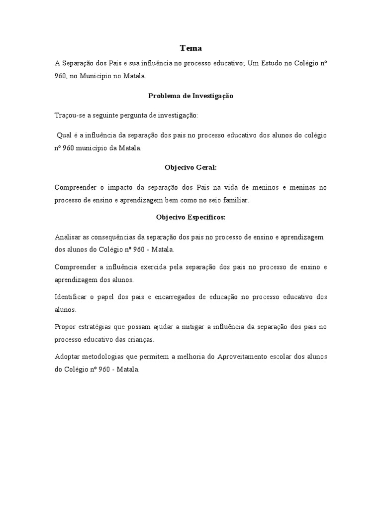 A Separação Dos Pais E Sua Influência No Processo Pdf Aprendizado