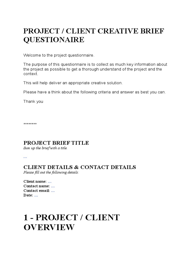 1 - Project Questionnaire | PDF | Brand | Communication 1 - Project Questionnaire | PDF | Brand | Communication