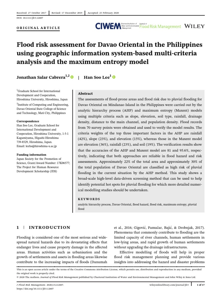 J Flood Risk Management - 2020 - Cabrera - Flood Risk Assessment For ...