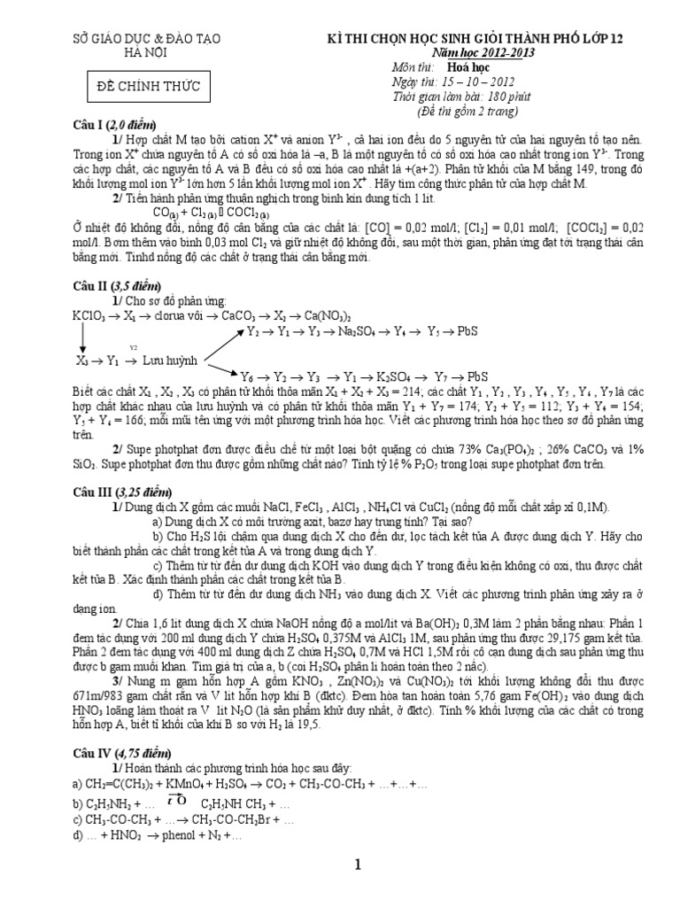 De HSG Ha Noi Vong 1 2013 | PDF