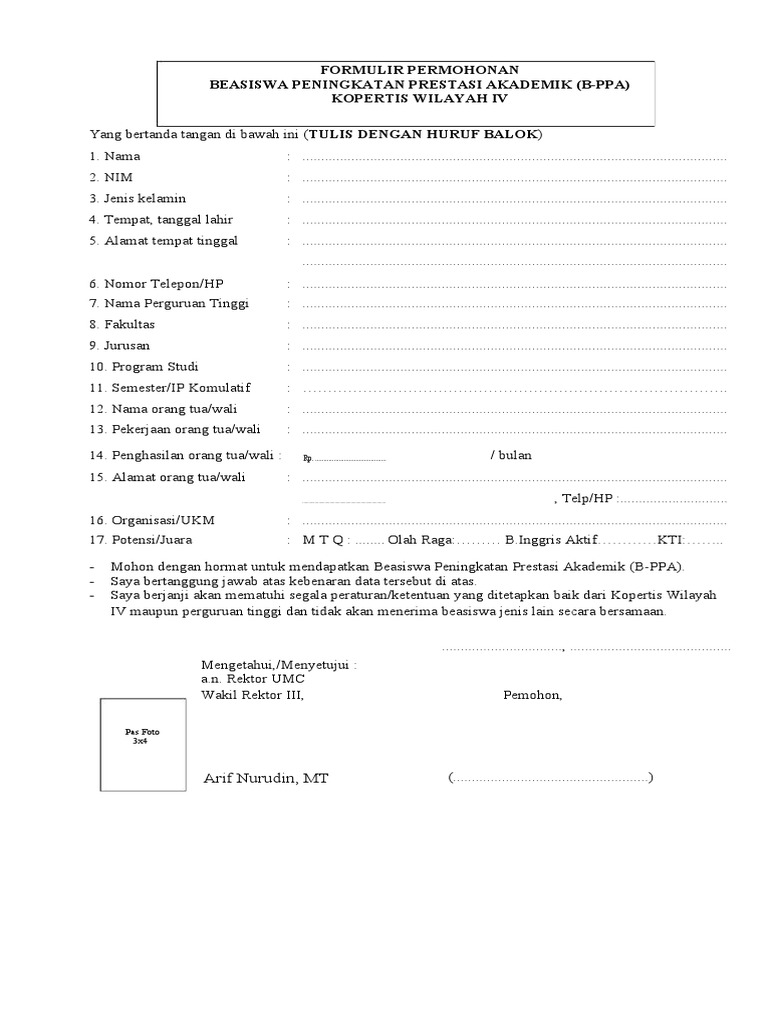 Formulir Dan Surat Pernyataan Beasiswa 21 | PDF | Kajian Bahasa Asing
