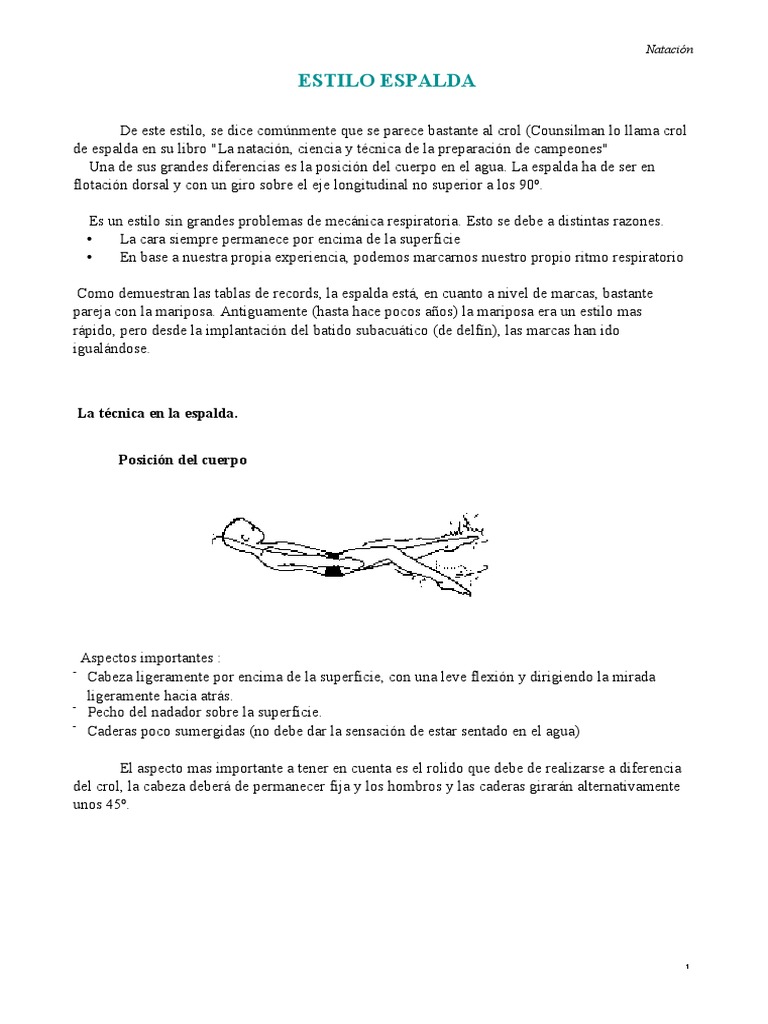 TeÌ Cnica Estilo Espalda | Descargar gratis PDF | Nadando | Mano