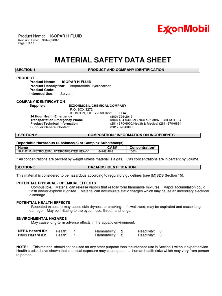Isopar H | PDF | Firefighting | Dangerous Goods