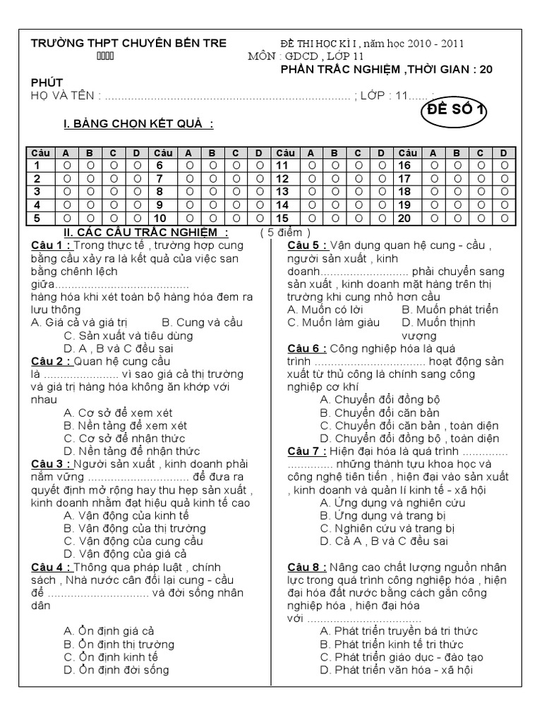 De Thi K11 Ptrac Nghiem 1 | PDF