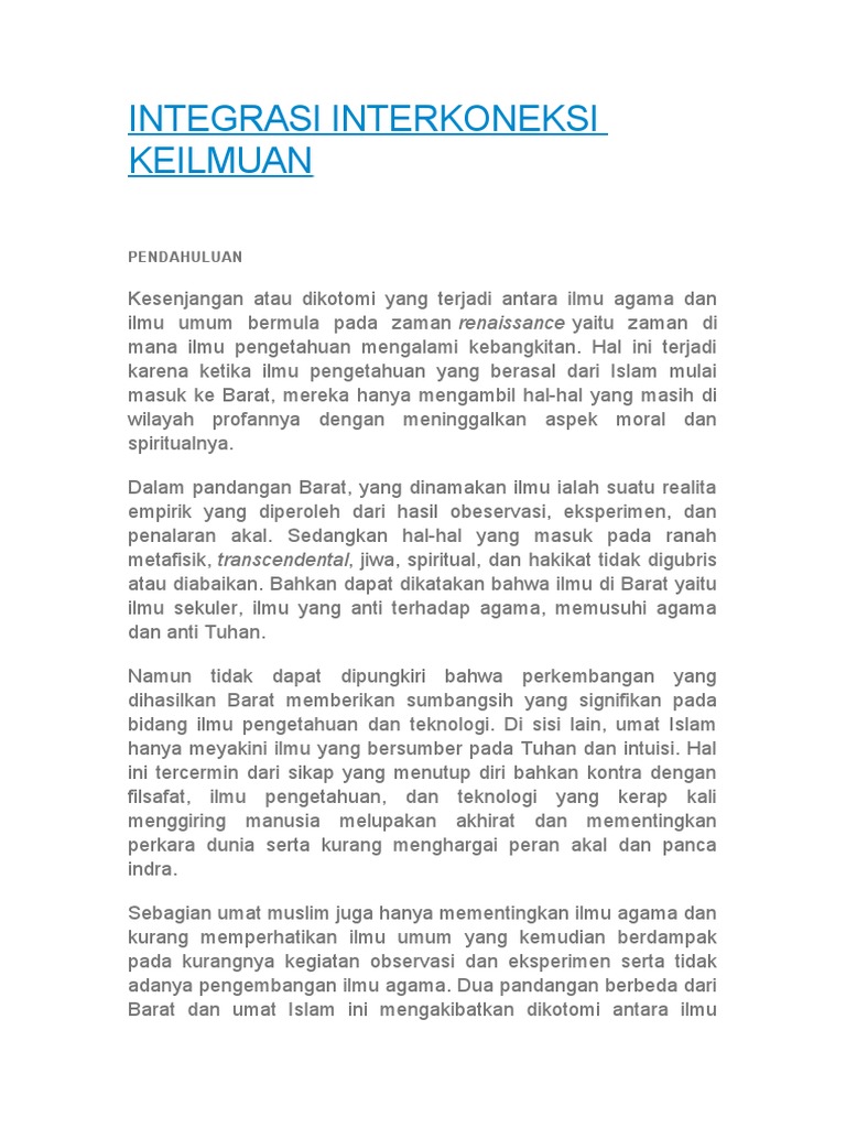 Integrasi Interkoneksi Keilmuan | PDF