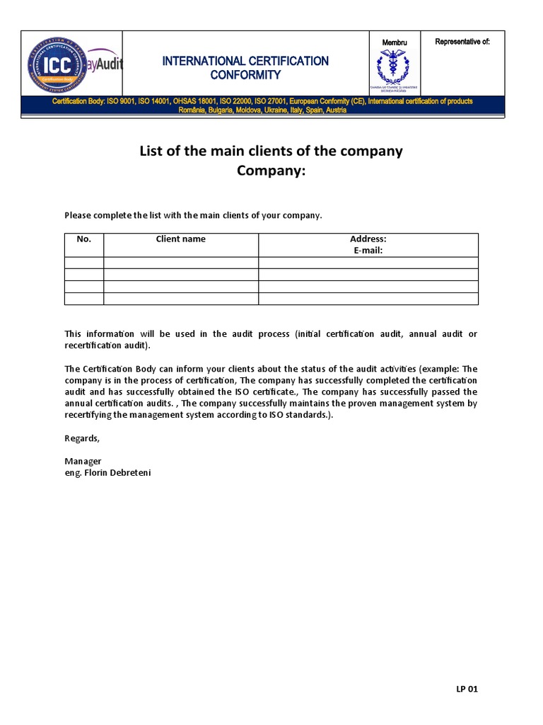 List of The Main Clients of The Company | PDF