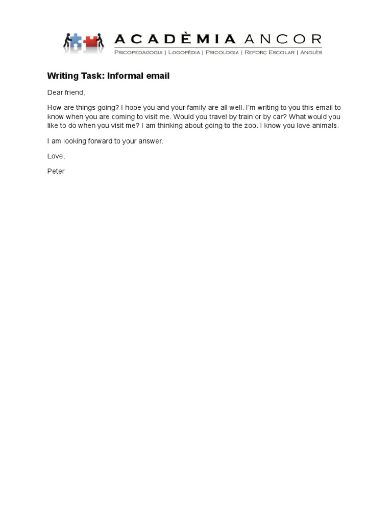 Writing Task_ Informal email A2 | PDF