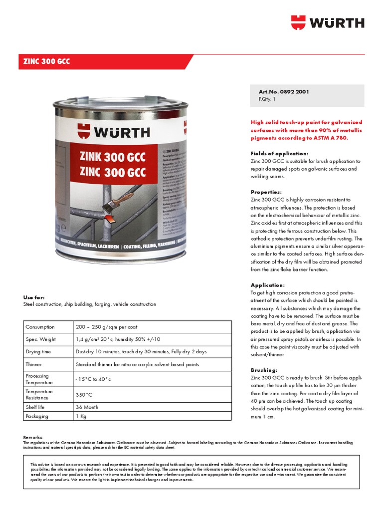 Zinc 300 GCC: Art - No. 0892 2001 | PDF | Corrosion | Paint