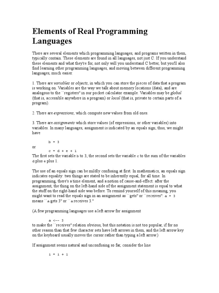 Elements of Real Programming Languages | PDF | Data Type | Subroutine