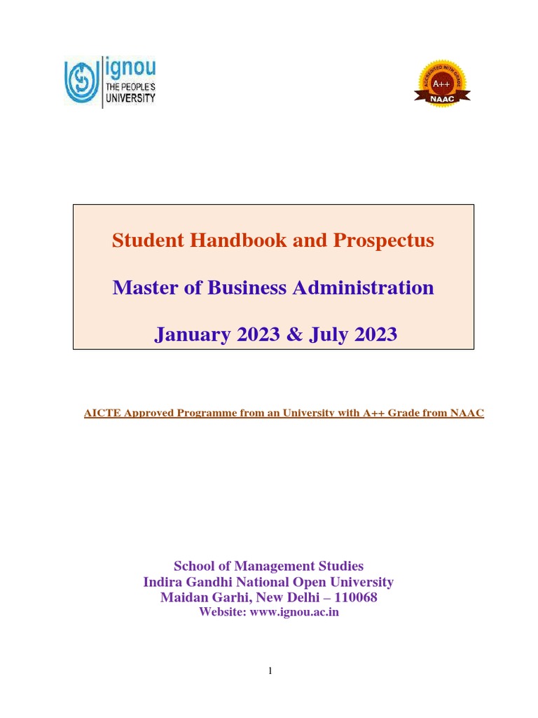 IGNOU MBA Handbook 2023-2025 | PDF | Master Of Business Administration ...