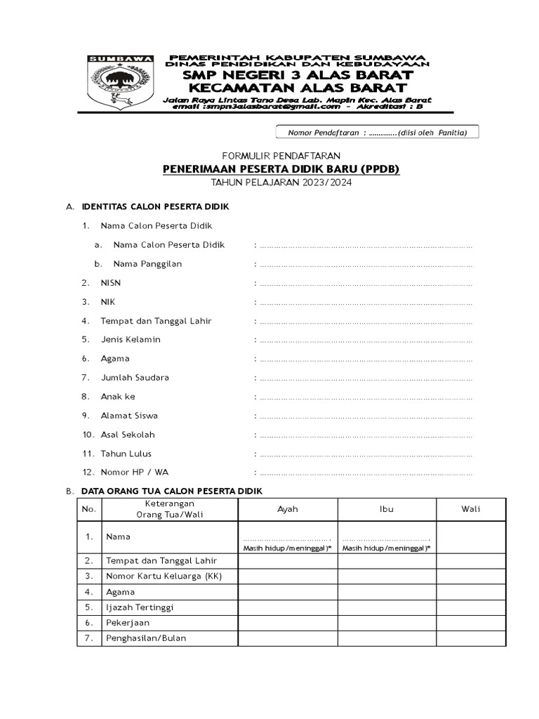 Formulir PPDB 2023 | PDF