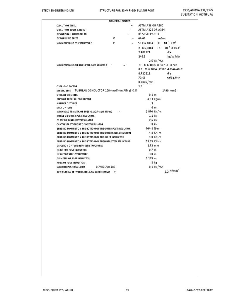 33kV Rigid Bus Support Structure Design | PDF | Young's Modulus ...