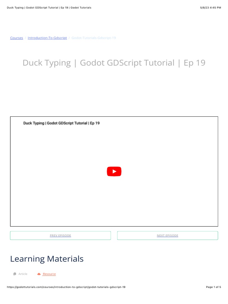 Duck Typing Godot Gdscript Tutorial Ep 19 Godot Tutorials Pdf Method Computer Programming 
