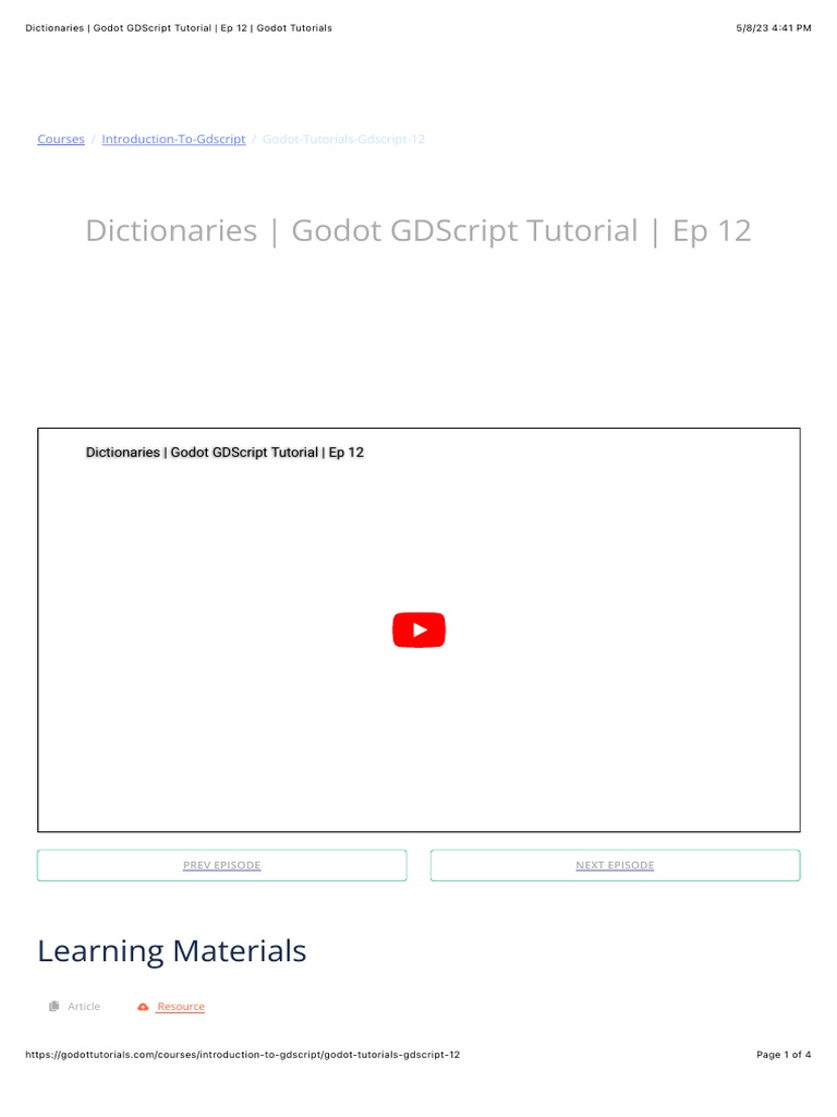 Dictionaries Godot GDScript Tutorial Ep 12 Godot Tutorials | PDF ...