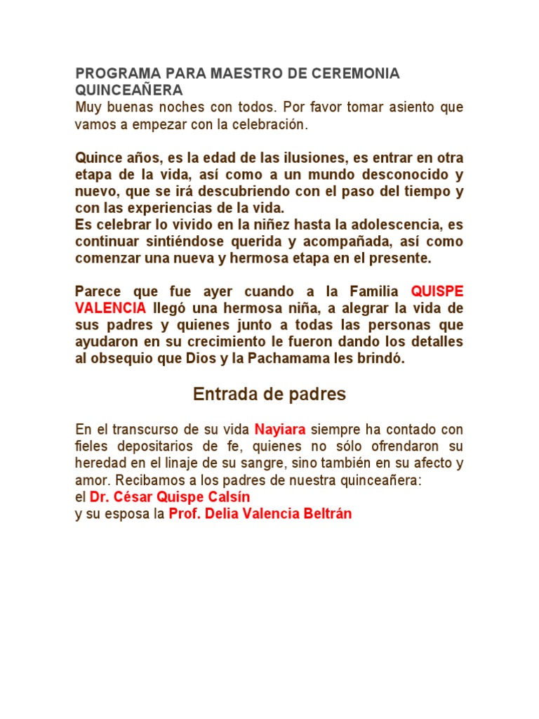 Guion para Maestro de Ceremonias | PDF