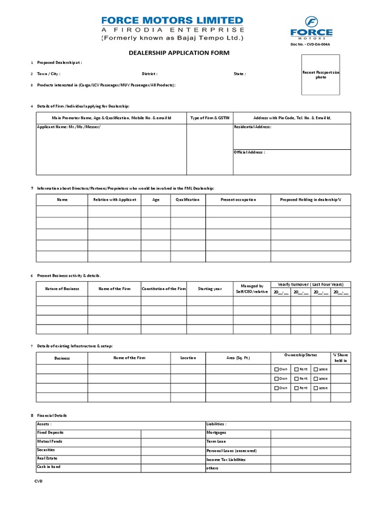 FML Dealership Application Form | PDF | Loans | Car Dealership