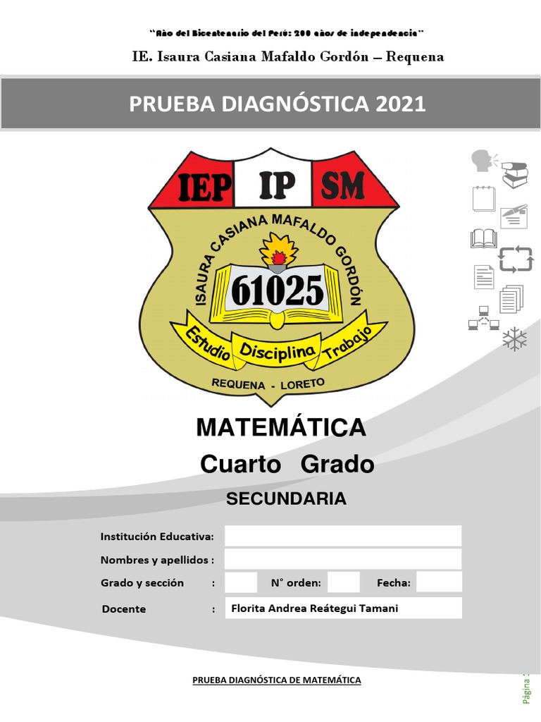 PRUEBA DIAGNÓSTICA DEL ÁREA DE MATEMÁTICA - 4to Grado | PDF PRUEBA DIAGNÓSTICA DEL ÁREA DE MATEMÁTICA - 4to Grado | PDF