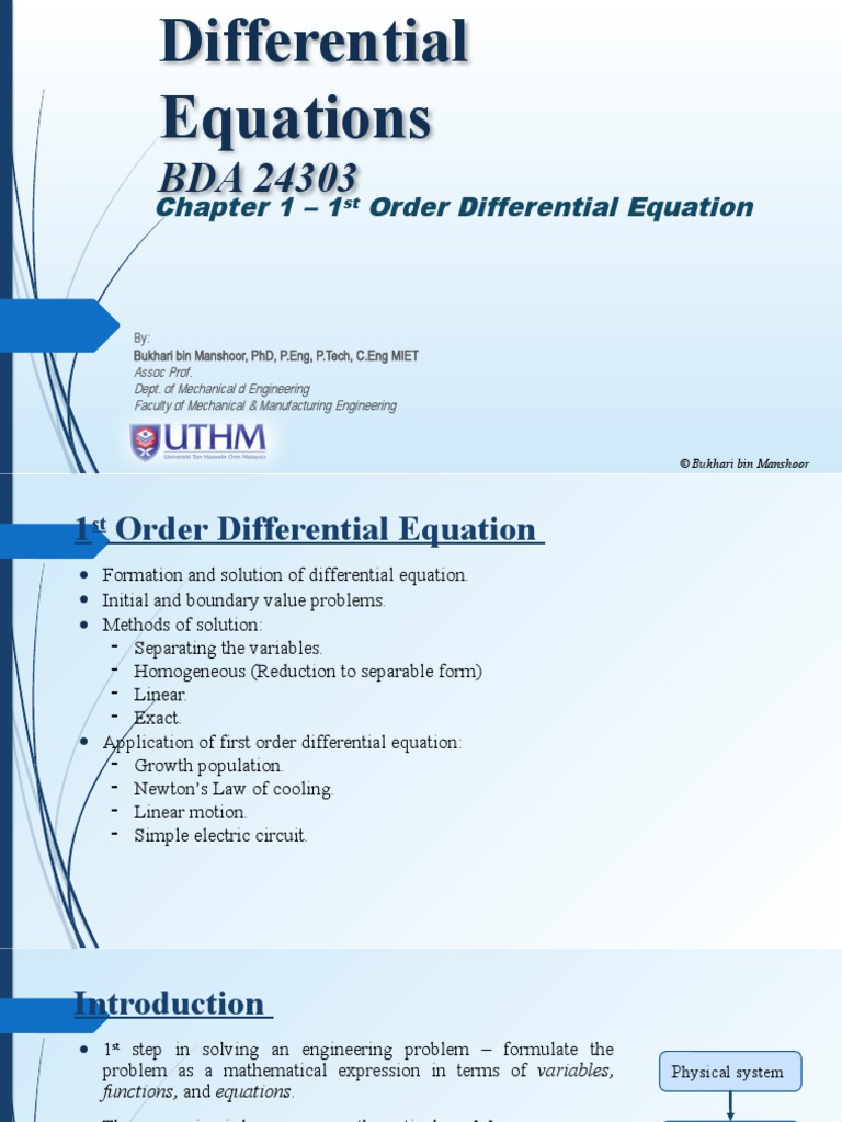 Chapter 1 - 1st Order Differential Equation - Part 1 | PDF | Ordinary Differential Equation ...