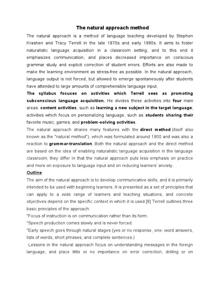 The Natural Approach | PDF | Humanities Education | Cognitive Psychology