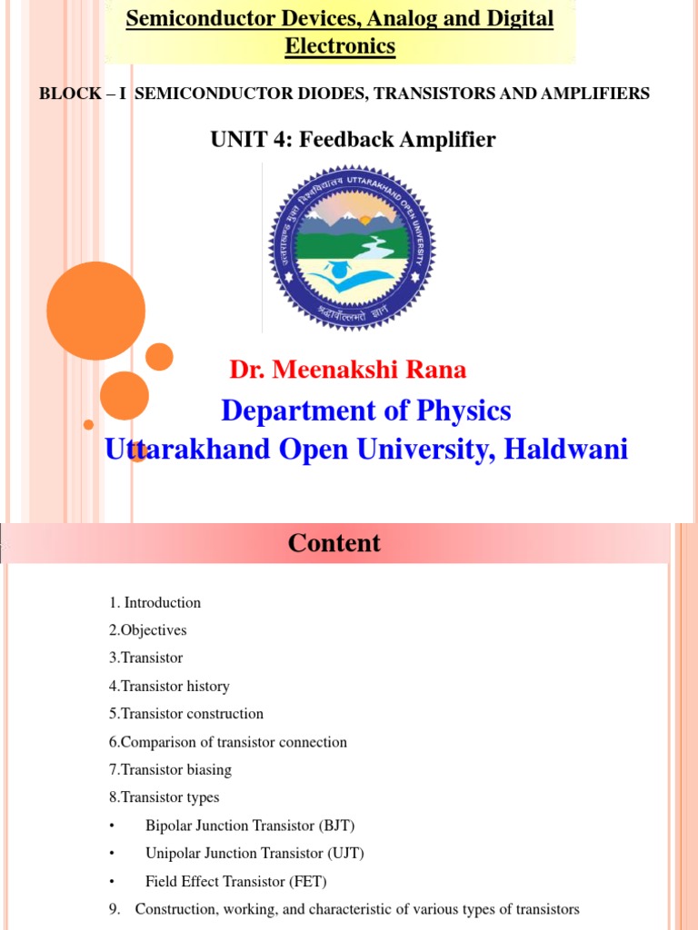 Unit 4-Feedback Amplifier by Dr. Meenakshi Rana | PDF | Amplifier | Transistor