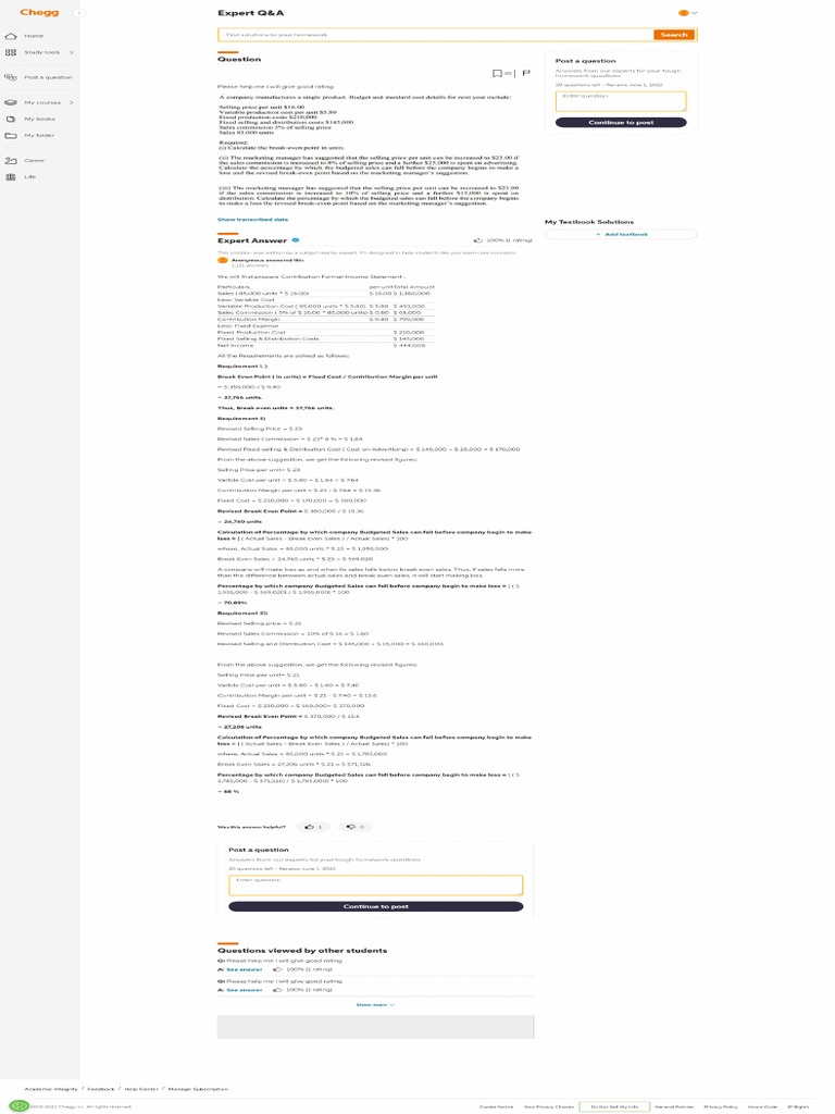 Screencapture Chegg Homework Help Questions and Answers Company ... Screencapture Chegg Homework Help Questions and Answers Company ...