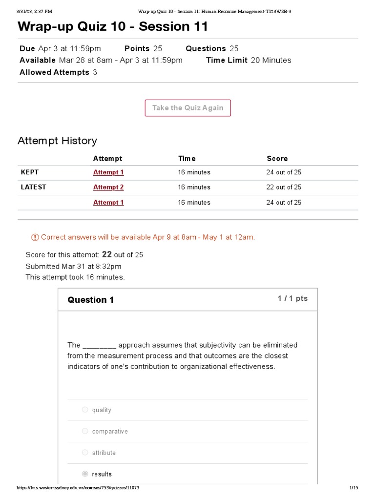 1wrap-Up Quiz 10 - Session 11 - Human Resource Management-T123WSB-3 ...