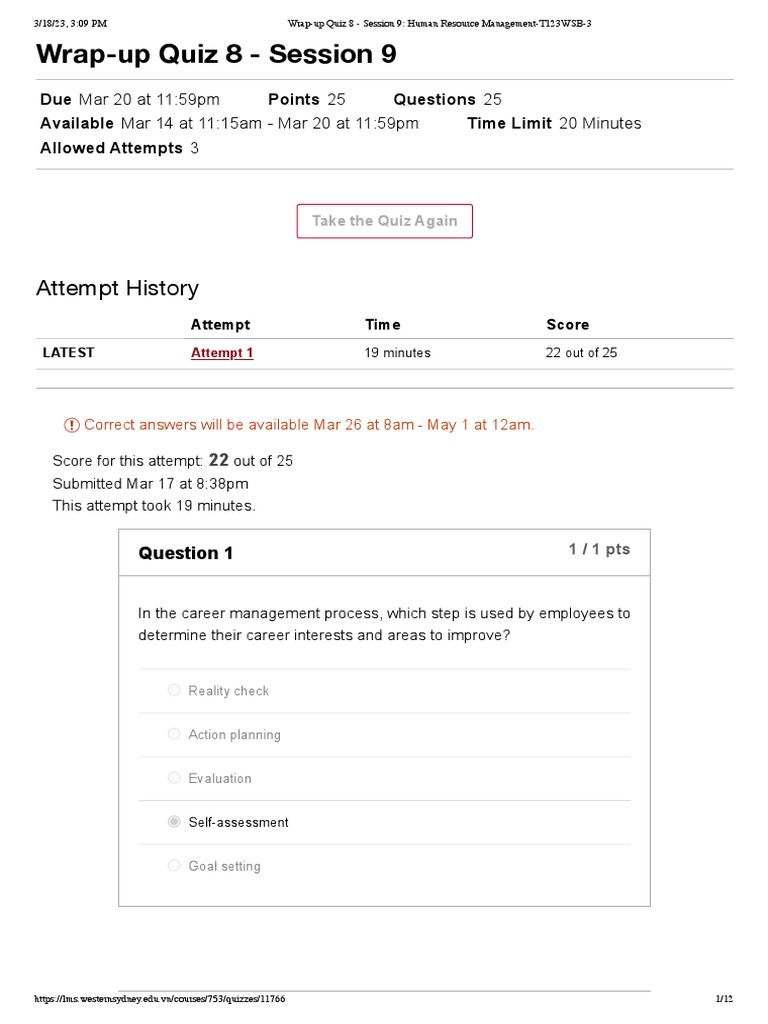 Wrap-Up Quiz 8 - Session 9 - Human Resource Management-T123WSB-3 | PDF | Performance Appraisal ...