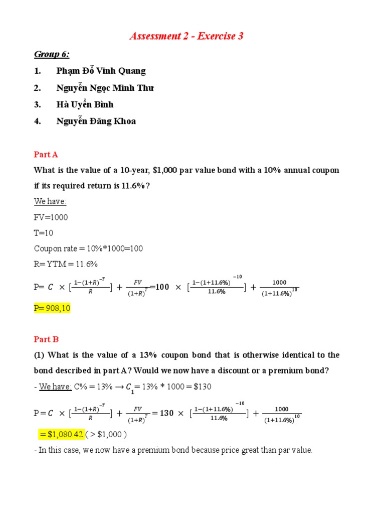 A2 Exercise 3 Group 6 Pdf Bonds Finance Yield Finance 