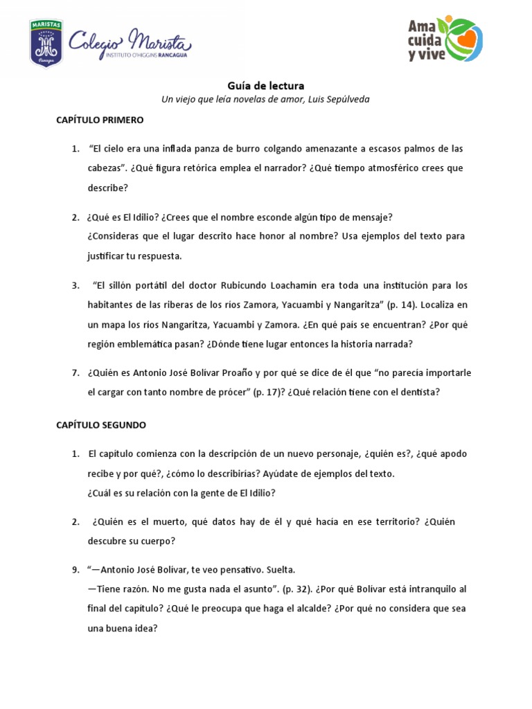 Guía de Lectura Un Viejo Que Leia Novelas de Amor | PDF
