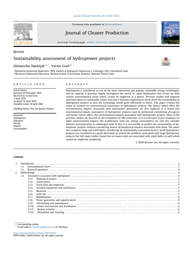 Sustainability Assessment of Hydropower Projects | PDF ...