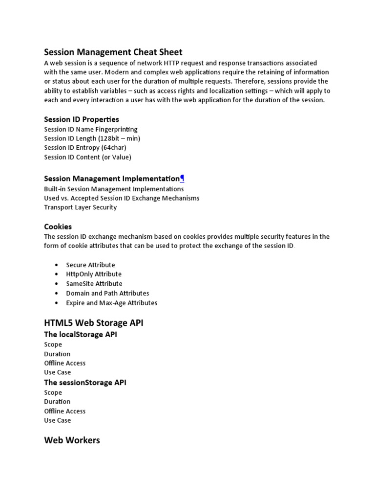 Session Management Cheat Sheet | PDF