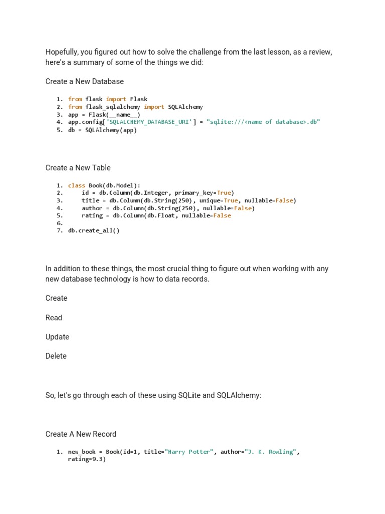 CRUD Sqlite Alchemy | PDF