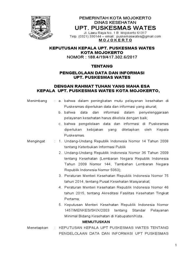 SK Pengelolaan Data Dan Informasi | PDF