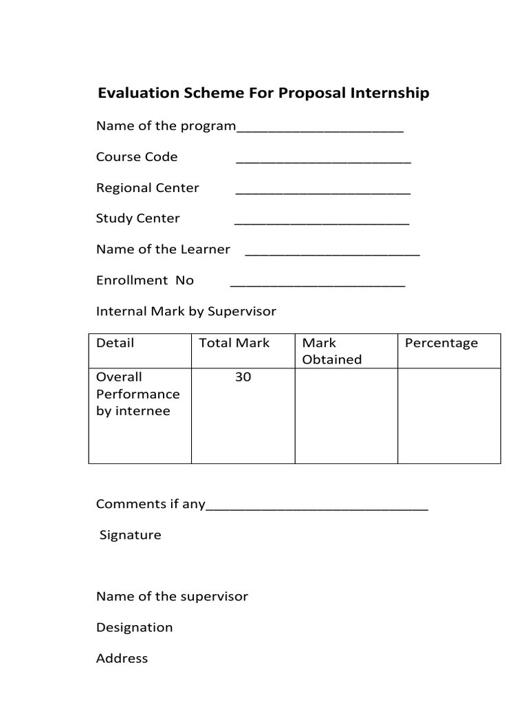Internship Proposal Evaluation Scheme | PDF