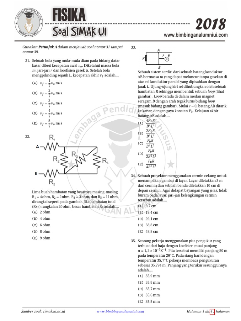 Fisika SIMAK UI 2018 - Bimbingan Alumni UI - 2 | PDF | Metode & Bahan Ajar