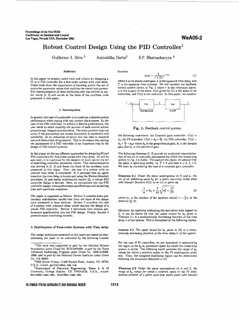 Robust Control Design Using The Pid Controller Pdf Control Theory Computing