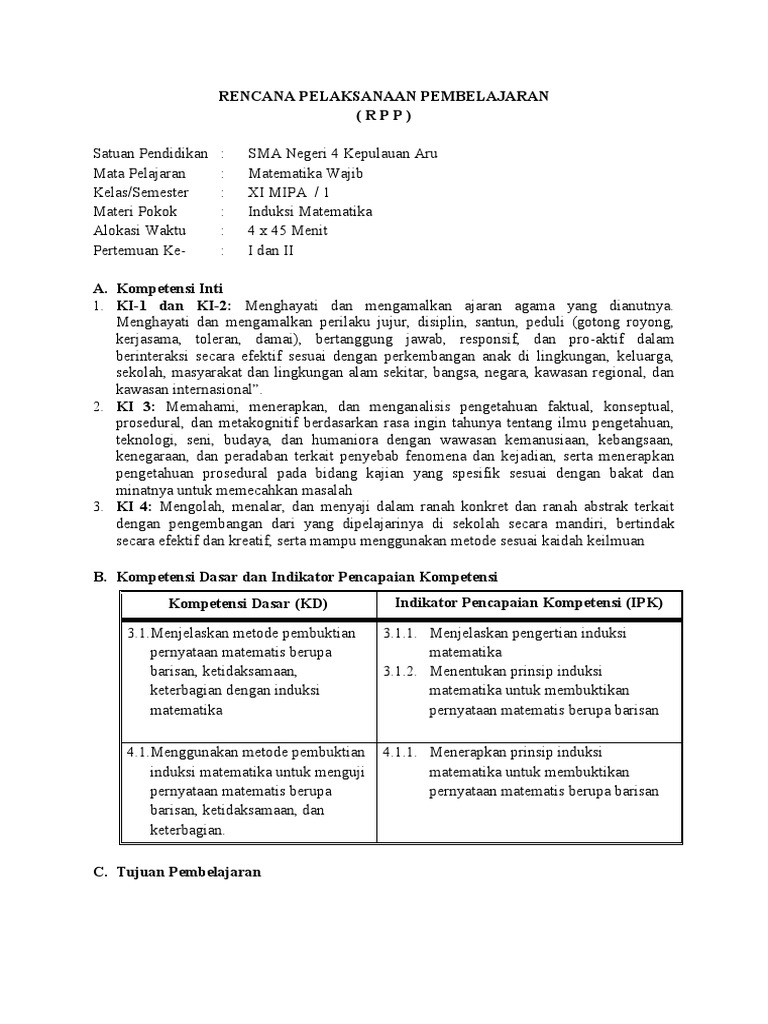RPP Induksi Matematika Pert 1 Dan 2 | PDF